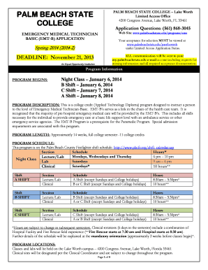 Fillable Online palmbeachstate BASIC (EMT-B) APPLICATION Fax Email Print - pdfFiller