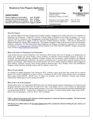 Fillable Online palmbeachstate Respiratory Care Program Application ...