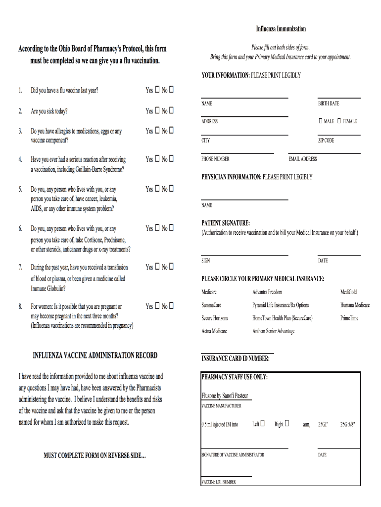 Fillable Online Flu Shot Form - Buehlers.com Fax Email Print - pdfFiller