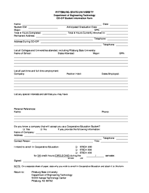 Fillable Online pittstate and ETECH 400 Fax Email Print - pdfFiller