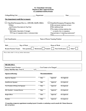 Fillable Online stcloudstate Request To Hire Approval Form NEW2-14-13 - St. Cloud State ... Fax ...