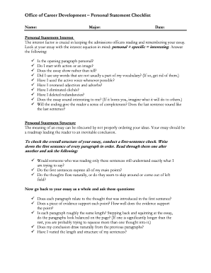 Fillable Online nova Personal Statement - Adviser Checklist Career ...