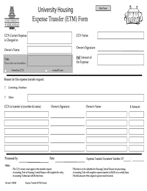 Fillable Online housing uark University Housing Expense Transfer (ETM ...