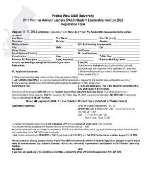 Fillable Online pvamu PALS SLI 2013 App2.pdf - Prairie View A&M ...
