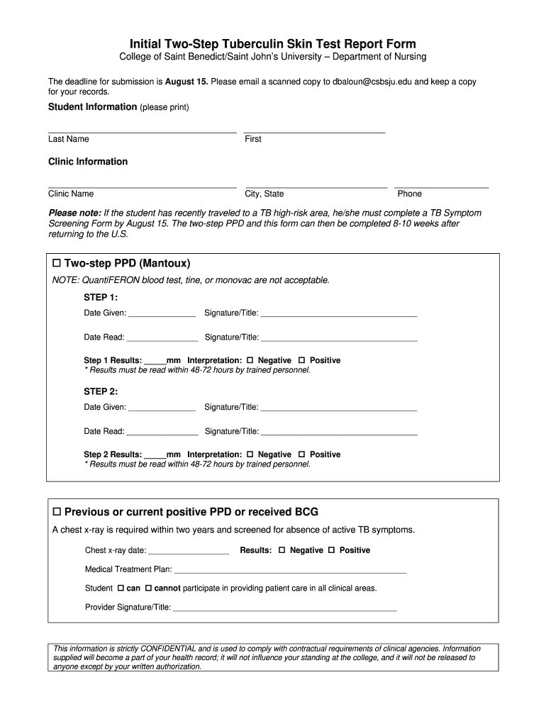 Blank Free Printable Tb Test Form