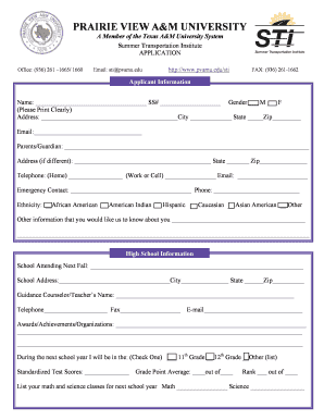 Fillable Online pvamu 2010 STI Application Package 042910 Fax Email ...