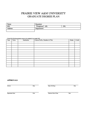 Fillable Online pvamu Degree Plan and Candidacy Form - Prairie View A&M University Fax Email ...