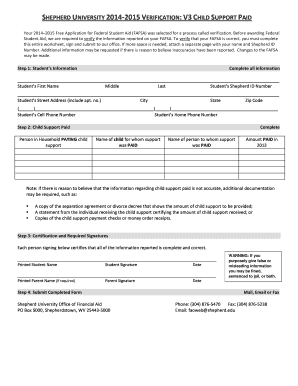 Fillable Online shepherd SHEPHERD UNIVERSITY 2014-2015 VERIFICATION: V3 C Fax Email Print ...