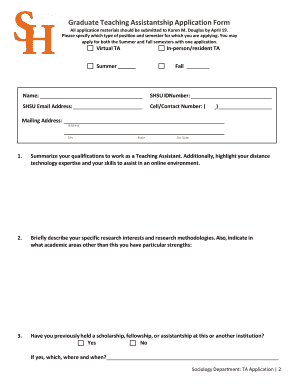 Fillable Online shsu SHSU Sociology TA Application Form Fax Email Print ...