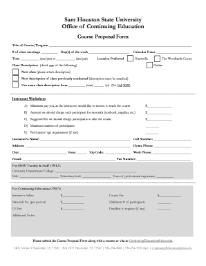 Fillable Online shsu Course Proposal Form - Sam Houston State University Fax Email Print - pdfFiller