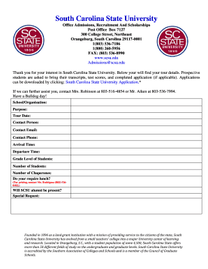 Fillable Online scsu Tour Request Form - South Carolina State ...