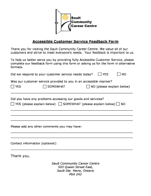 Fillable Online Accessible Customer Service Feedback Form Thank you ...