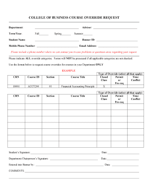 Fillable Online subr COB Course Override Form Fax Email Print - pdfFiller
