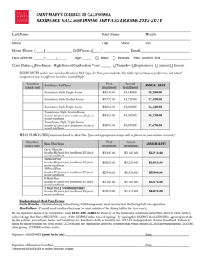 Fillable Online stmarys-ca RESIDENCE HALL and DINING SERVICES LICENSE 2013-2014 - stmarys-ca Fax ...