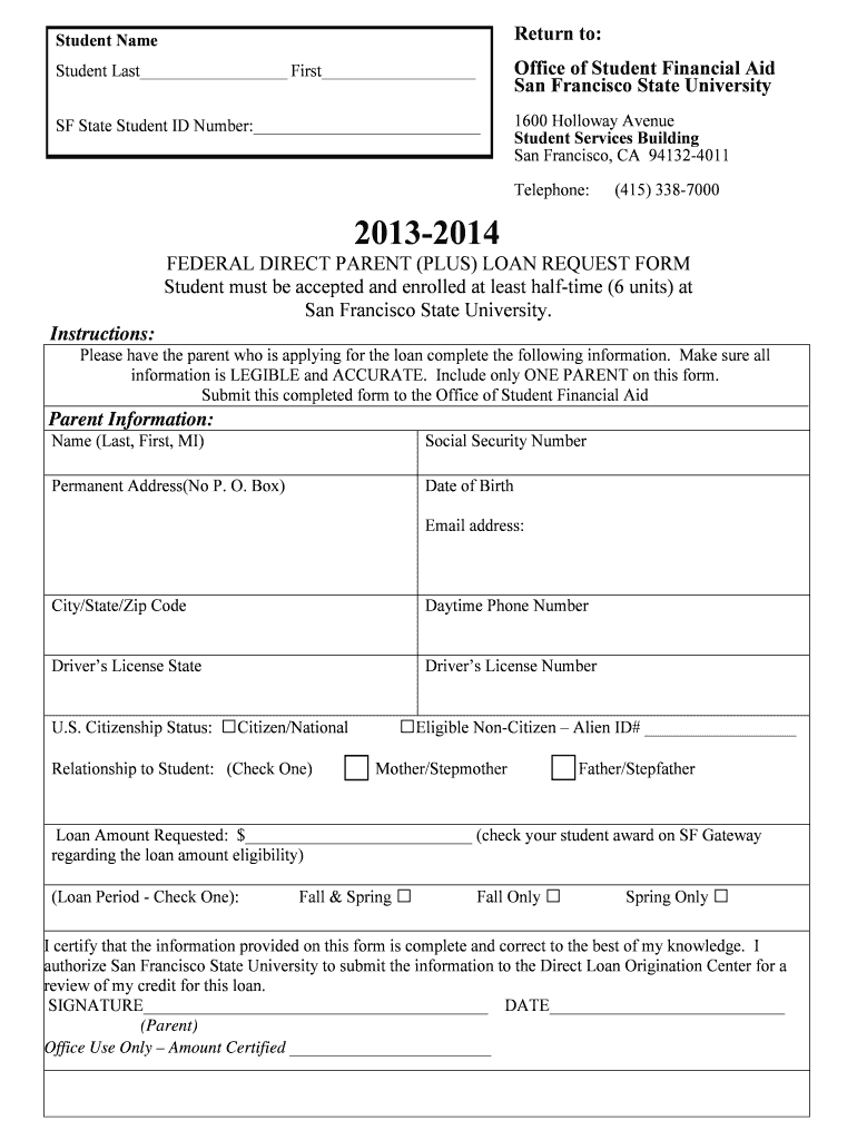 Fillable Online sfsu Student Last First Fax Email Print - pdfFiller