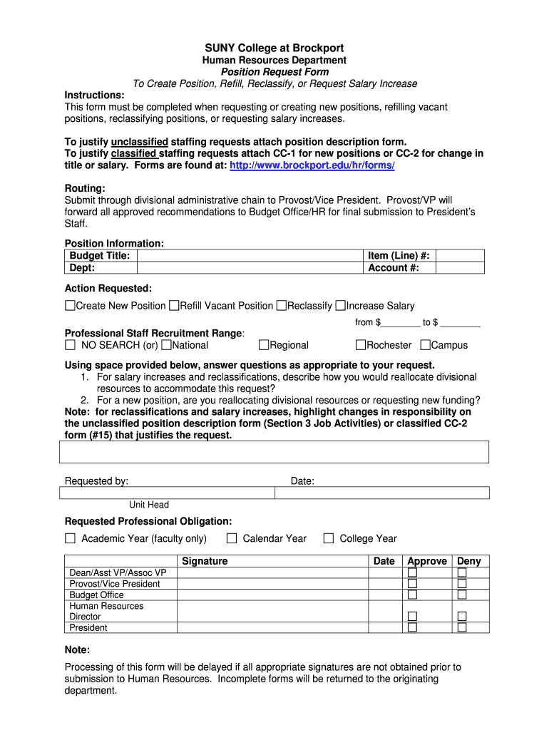 Fillable Online brockport Position Request Form To Create Position ...
