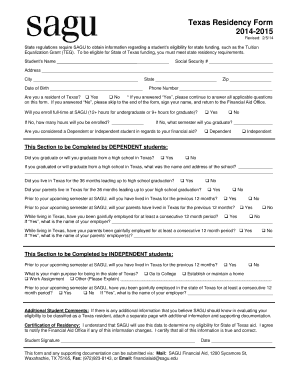 Fillable Online sagu Texas Residency Form - sagu Fax Email Print ...