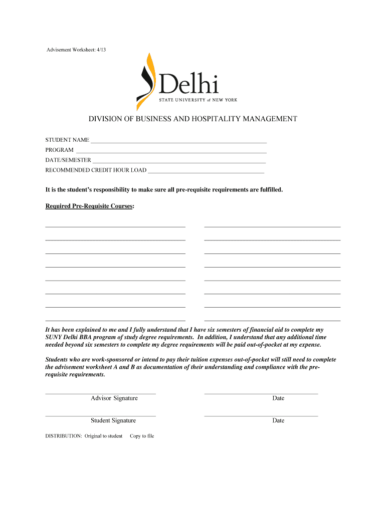 Fillable Online delhi Advisement Worksheet Fax Email Print - pdfFiller