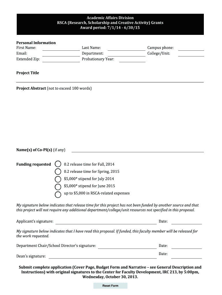 Fillable Online sjsu Academic Affairs Division Award period: 7/1/14 -.6 ...