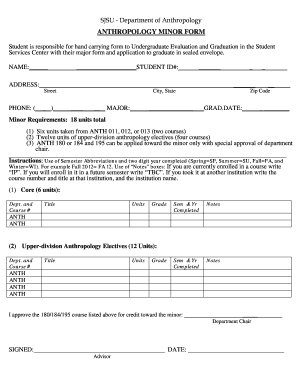 Fillable Online sjsu Anth Major Advising Form 88-90 Catalog - sjsu Fax ...
