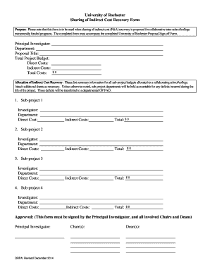 Fillable Online rochester Sharing of indirect cost recovery form ...