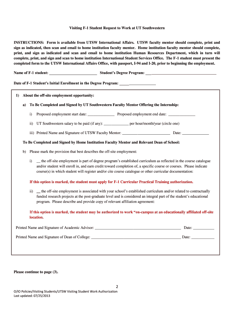 Fillable Online utsouthwestern Visiting Student Work Authorization Form - UT Southwestern ...