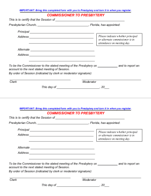 Fillable Online Commissioner certification forms - Presbytery Of ...