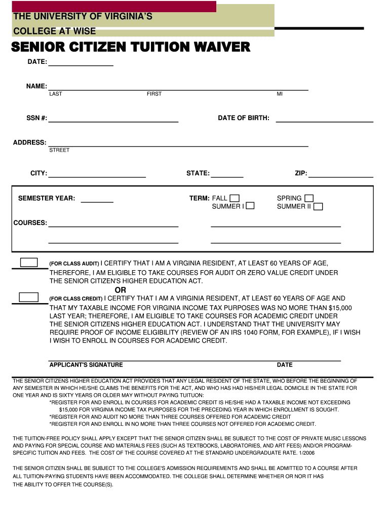 Fillable Online wise virginia SENIOR CITIZEN TUITION FORM.pdf - The ...
