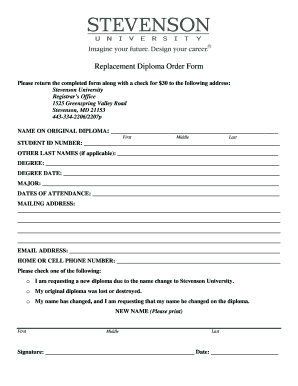 Fillable Online stevenson Replacement Diploma Order Form - Stevenson ...