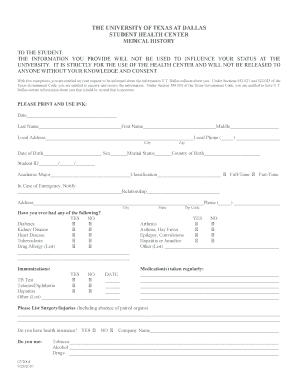 Utd Student Health Center - Fill Online, Printable, Fillable, Blank ...