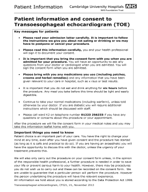 Fillable Online cuh org Transoesophageal echocardiogram (TOE) consent ...