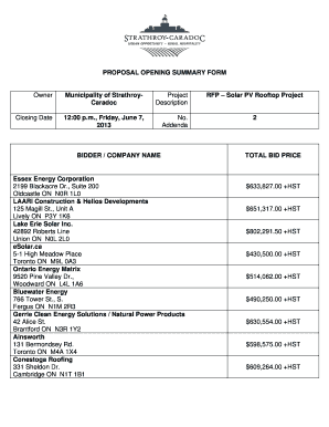 Fillable Online PROPOSAL OPENING SUMMARY FORM Owner Municipality of ...