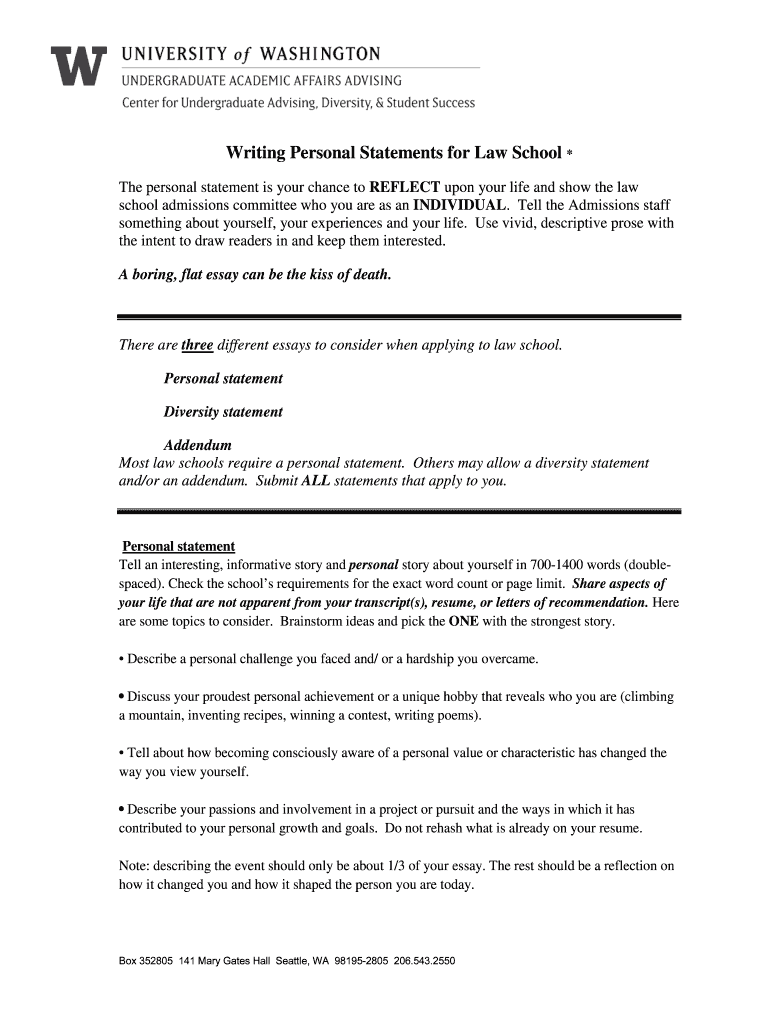 Fillable Online Writing Personal Statements for Law School * Fax Email ...