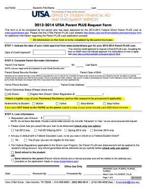 Fillable Online utsa 2013-2014 UTSA Parent PLUS Request Form - Welcome ...