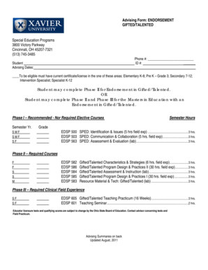 Fillable Online xavier Advising Form: ENDORSEMENT GIFTED/TALENTED ...