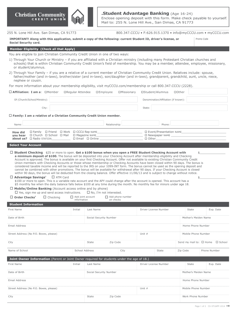 Fillable Online For students age 16-24 - Christian Community Credit ...