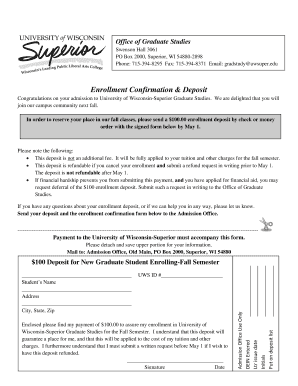 Fillable Online uwsuper Enrollment Confirmation & Deposit - University ...