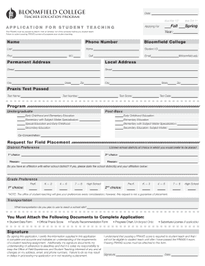Fillable Online bloomfield Application for Student Teaching - Bloomfield College Fax Email Print ...