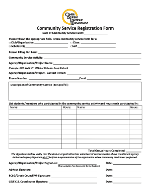 Fillable Online bloomfield Community Service Registration Form Fax ...