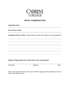 Fillable Online cabrini Service Completion Form - Cabrini College ...