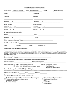 Fillable Online detroit-scca DR SCCA Road Rally School Entry Form ...