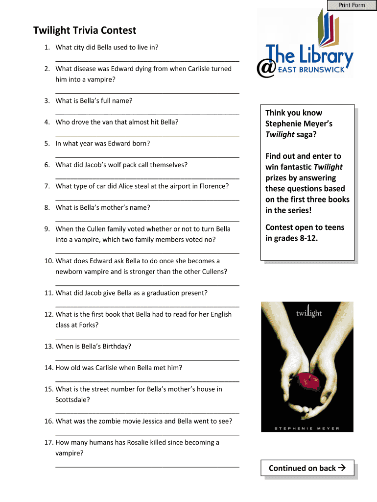 Fillable Online ebpl Twilight Trivia Contest - East Brunswick Public ...