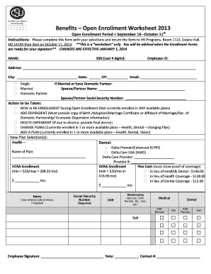 Fillable Online csuci Benefits Open Enrollment Worksheet 2013 Fax Email ...