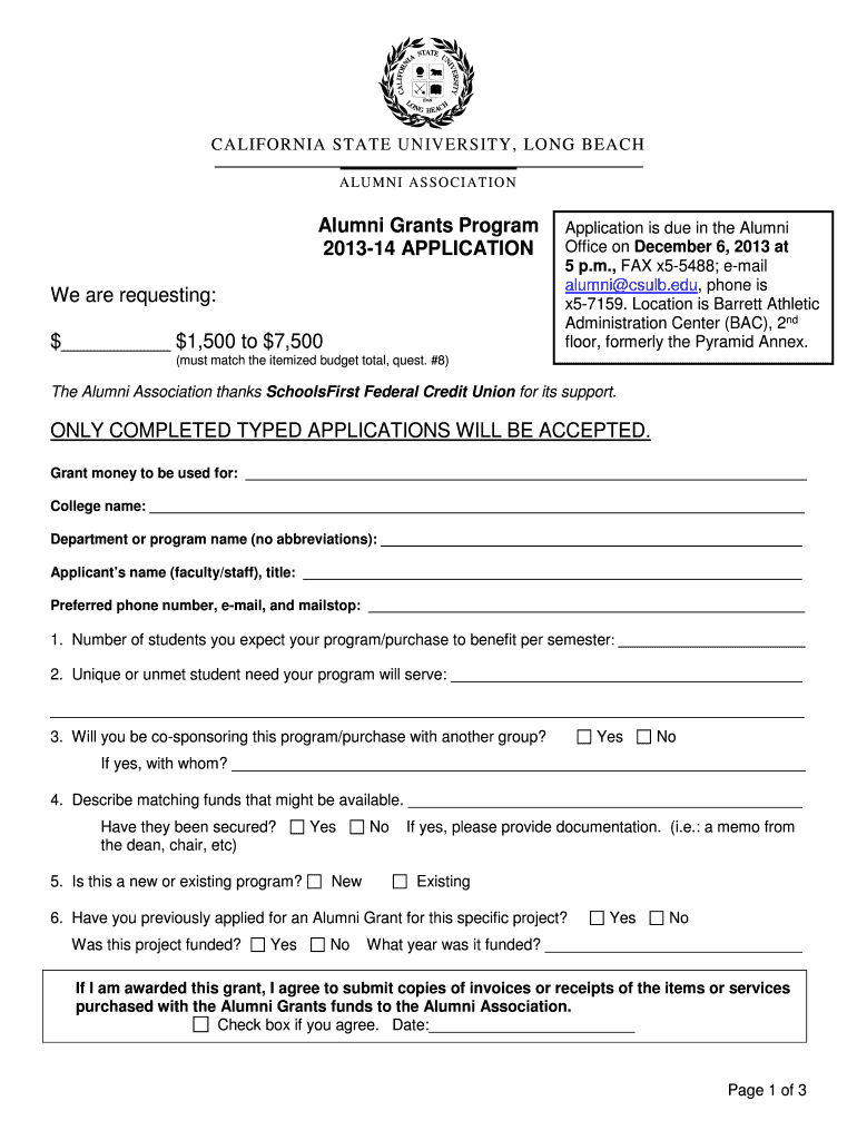 Fillable Online csulb ONLY COMPLETED TYPED APPLICATIONS WILL BE ACCEPTED Fax Email Print - pdfFiller