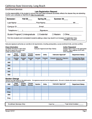 Fillable Online csulb Late Registration Request Cover sheet Late Registration Request - Fall ...