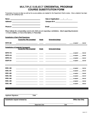 Fillable Online csub Multiple Subject Course Substitution Form Fax Email Print - pdfFiller
