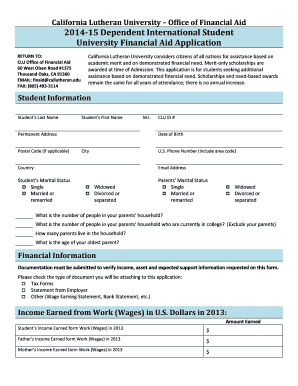Fillable Online callutheran 2014-15 Dependent International Student ...