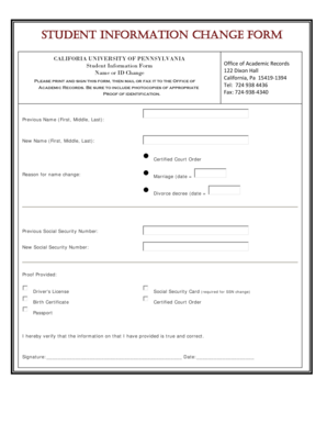 Fillable Online calu STUDENT INFORMATION ChANgE FORM - California ...