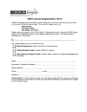 Fillable Online ideacenter Printable IDEA Course registration form ...