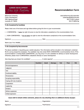 Fillable Online Recommendation Form - Bellarmine University Fax Email Print - pdfFiller